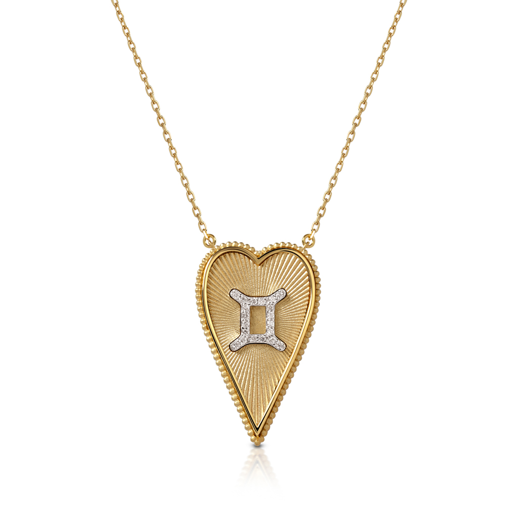 Personalized 18k Gold Gemini Heart Necklace